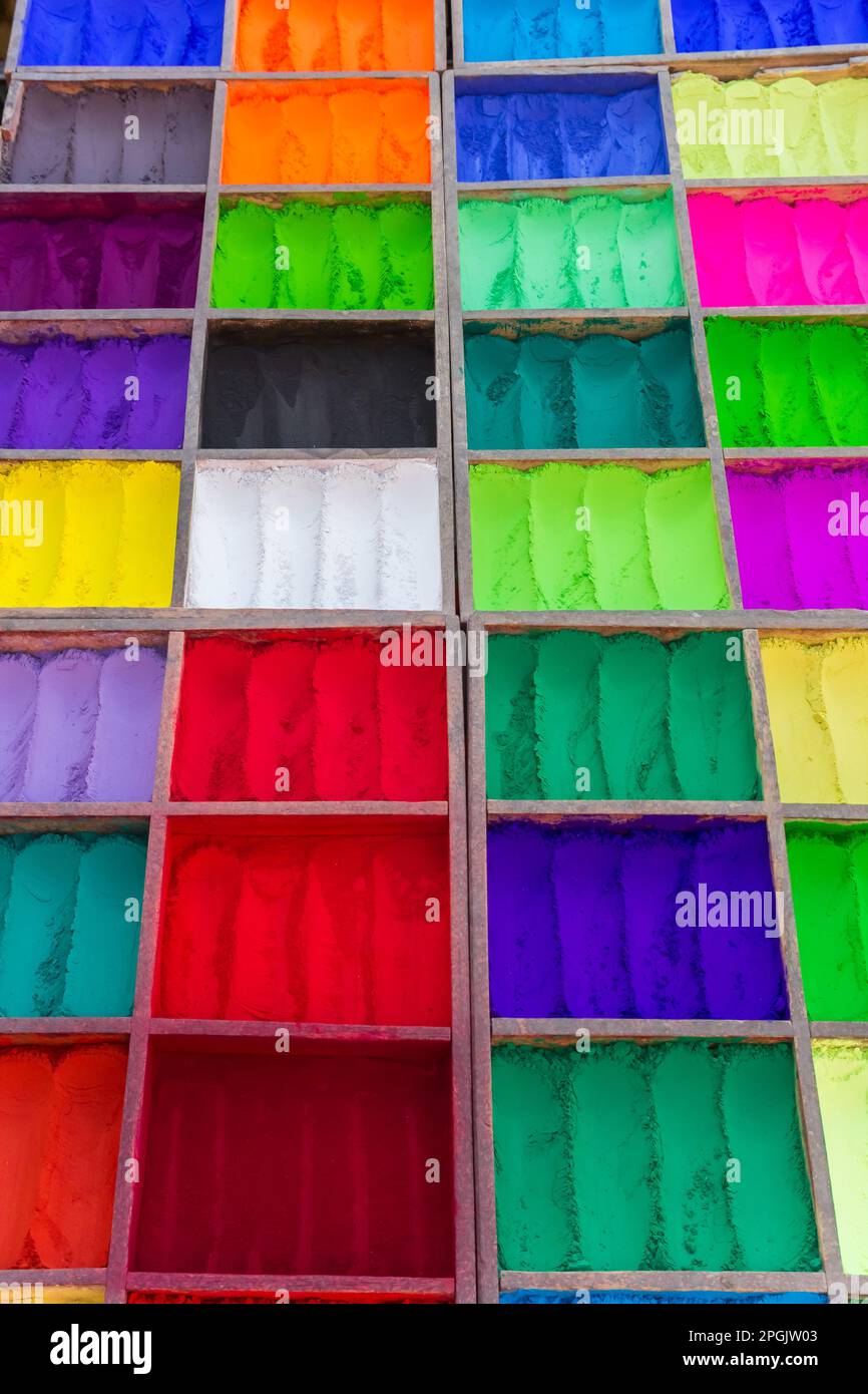 Traditional nepalese coloring powder at a market in Kathmandu, Nepal ...