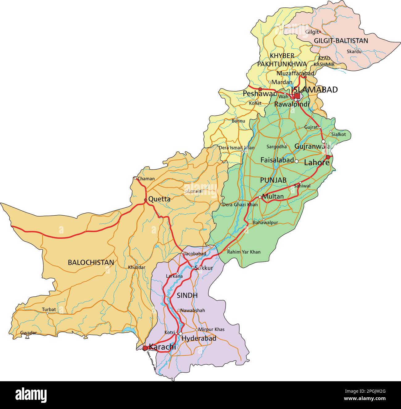 Pakistan - Highly detailed editable political map with labeling Stock ...