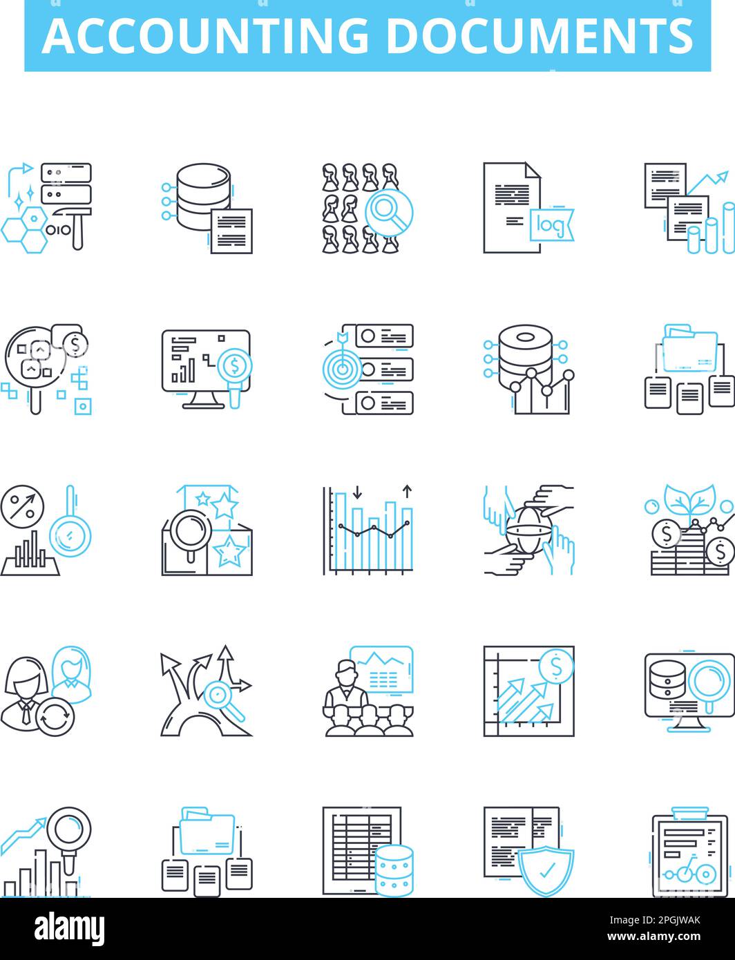 Accounting documents vector line icons set. Accounts, Vouchers, Ledgers ...