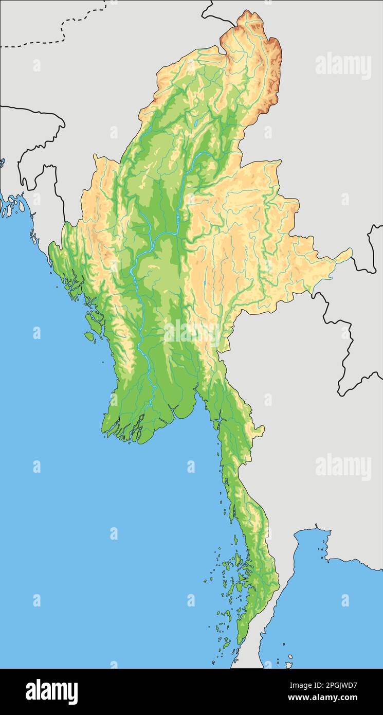 Highly detailed Myanmar physical map Stock Vector Image & Art - Alamy