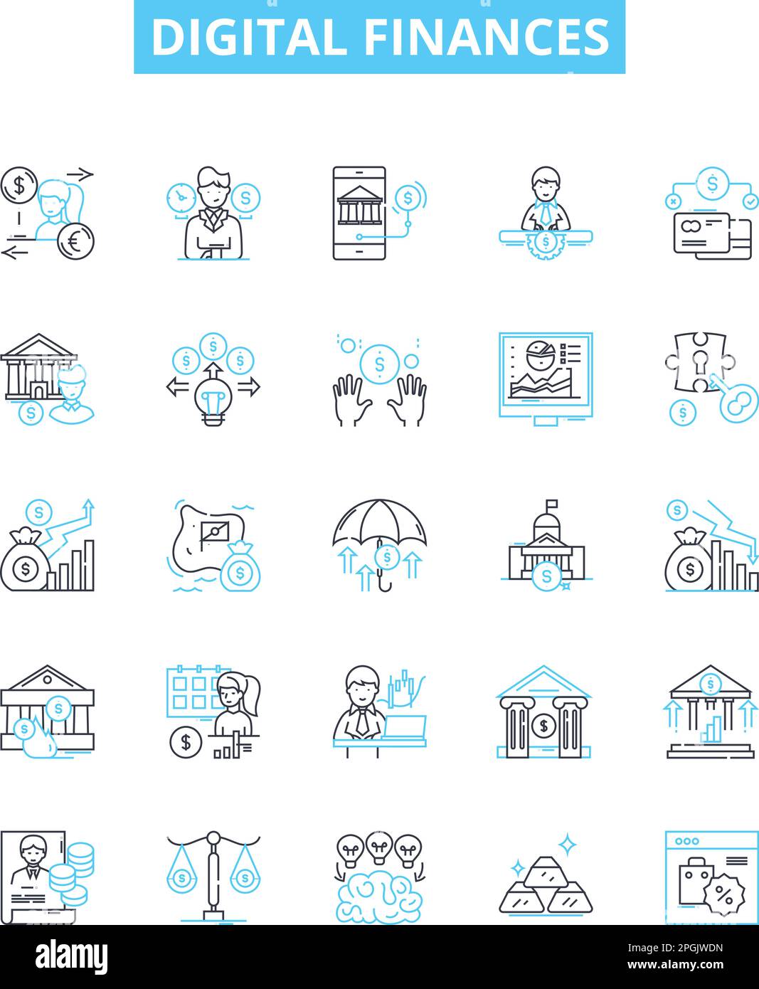 Digital finances vector line icons set. Digital, finances, banking ...