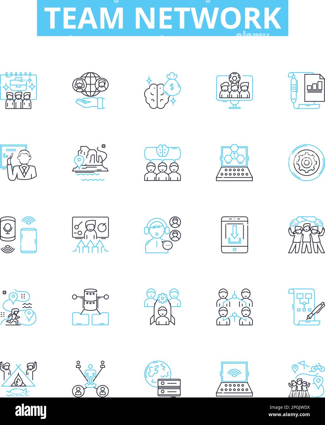 Team network vector line icons set. Team, Network, Collaborate, Sharing, Connect, Unify, Merge ...