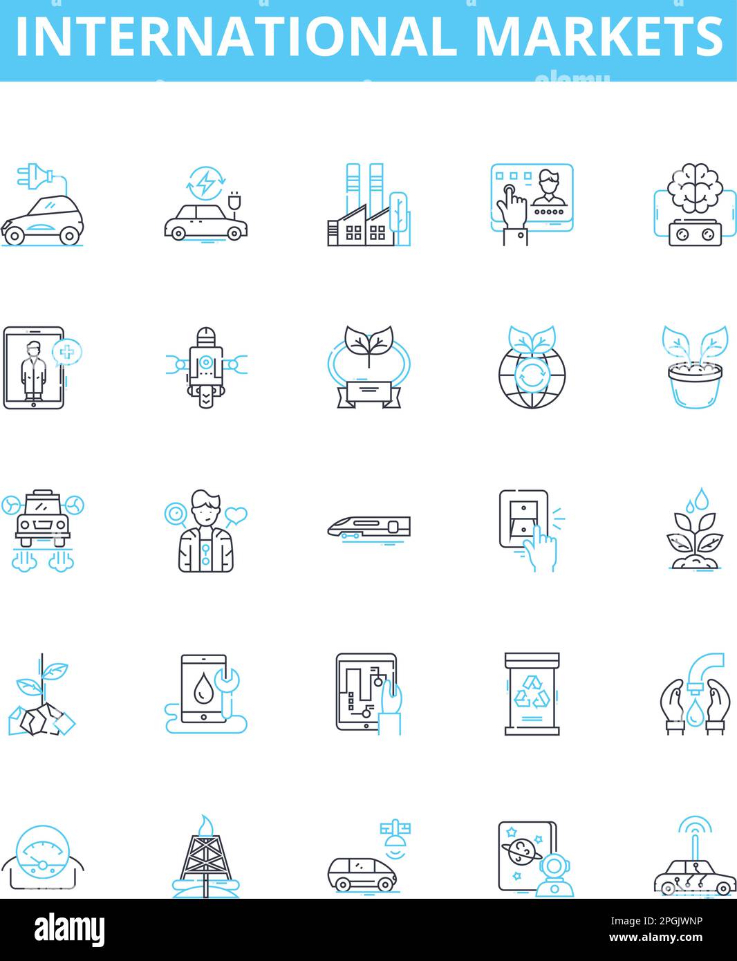 International markets vector line icons set. Global, Overseas, Markets ...