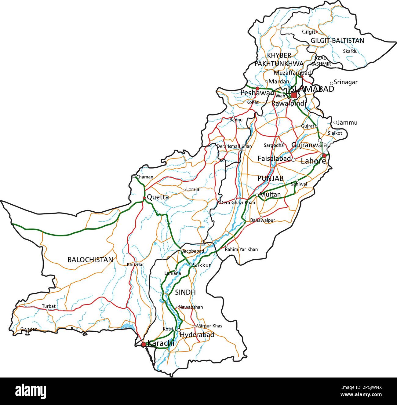 Pakistan road and highway map. Vector illustration Stock Vector Image ...