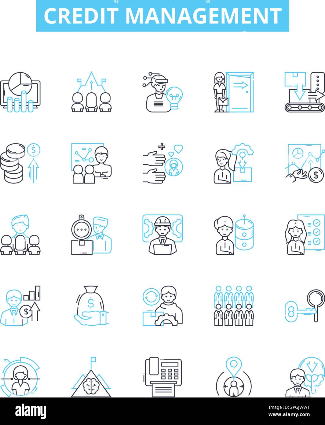 Credit management vector line icons set. Credit, Management, Debt, Financing, Collection, Score ...