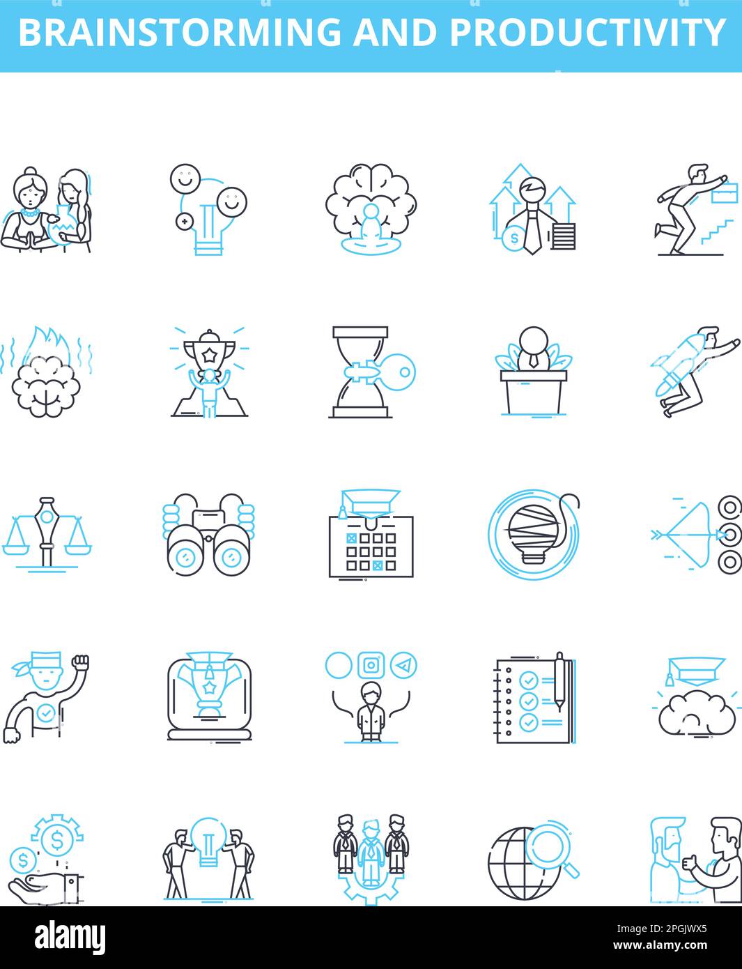 Brainstorming and productivity vector line icons set. Brainstorming ... Brainstorming and productivity vector line icons set. Brainstorming ...