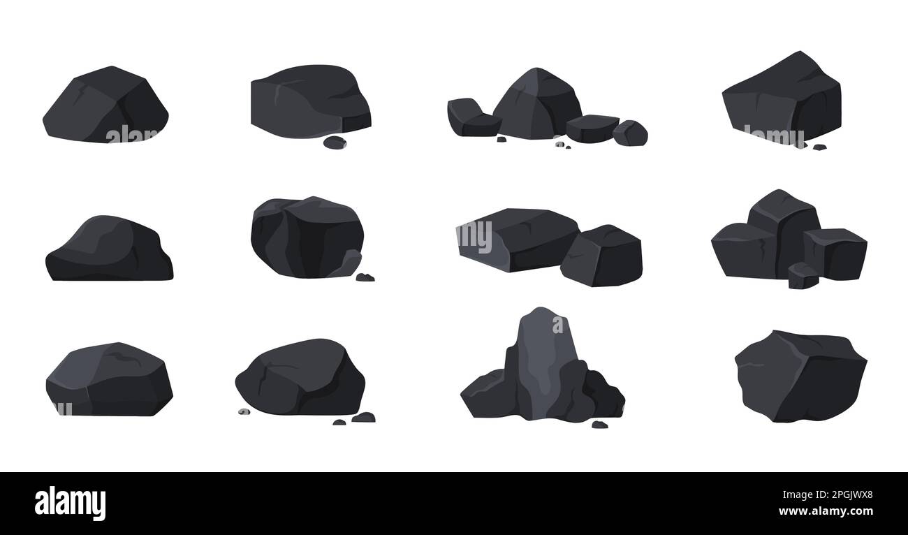 Coal set vector illustration. Cartoon isolated single stones, pieces of ...