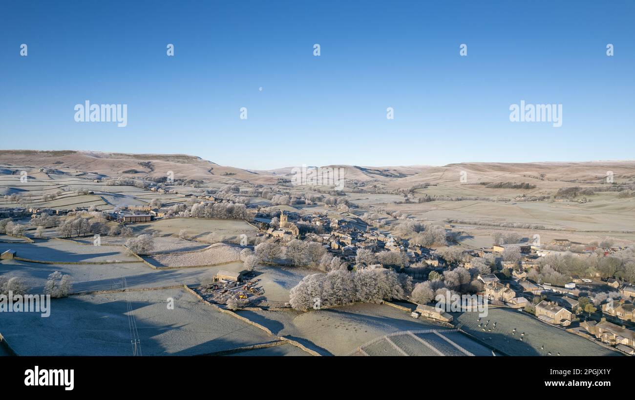 Hawes and the surrounding countryside in Wensleydale, covered in hoar ...