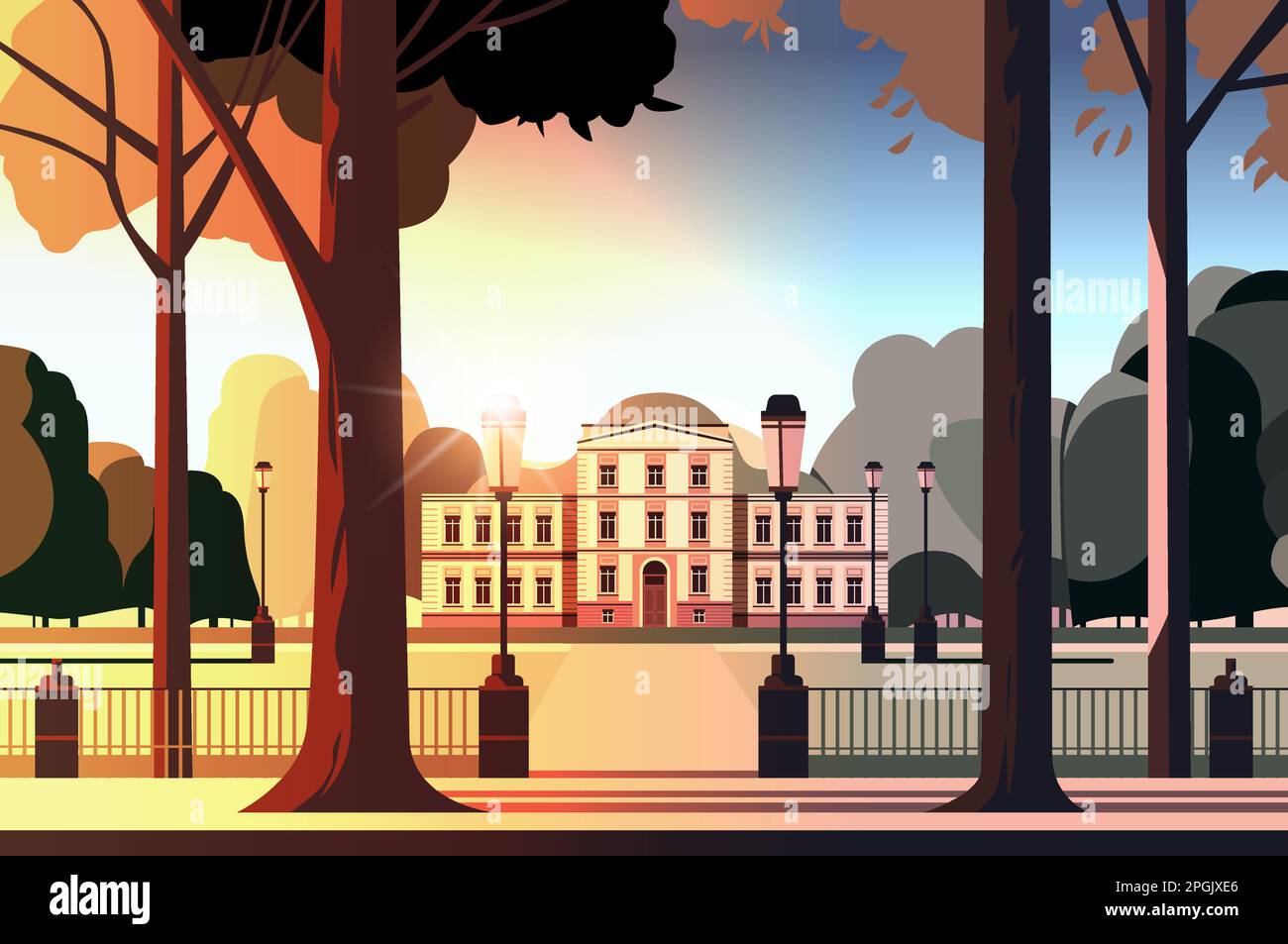 front view of administrative governmental traditional classic building in public autumn city ...