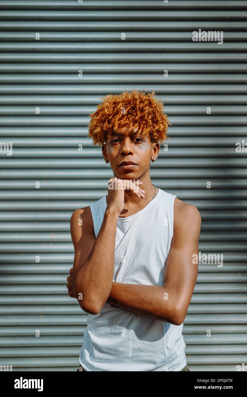 portrait of handsome teen man with nice appearance and stylish makeup ...