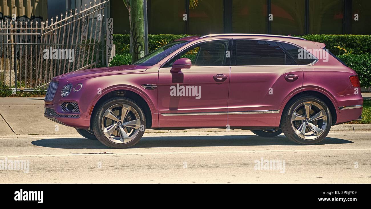 Miami Beach, Florida USA - April 15, 2021: purple Bentley Bentayga v8 ...