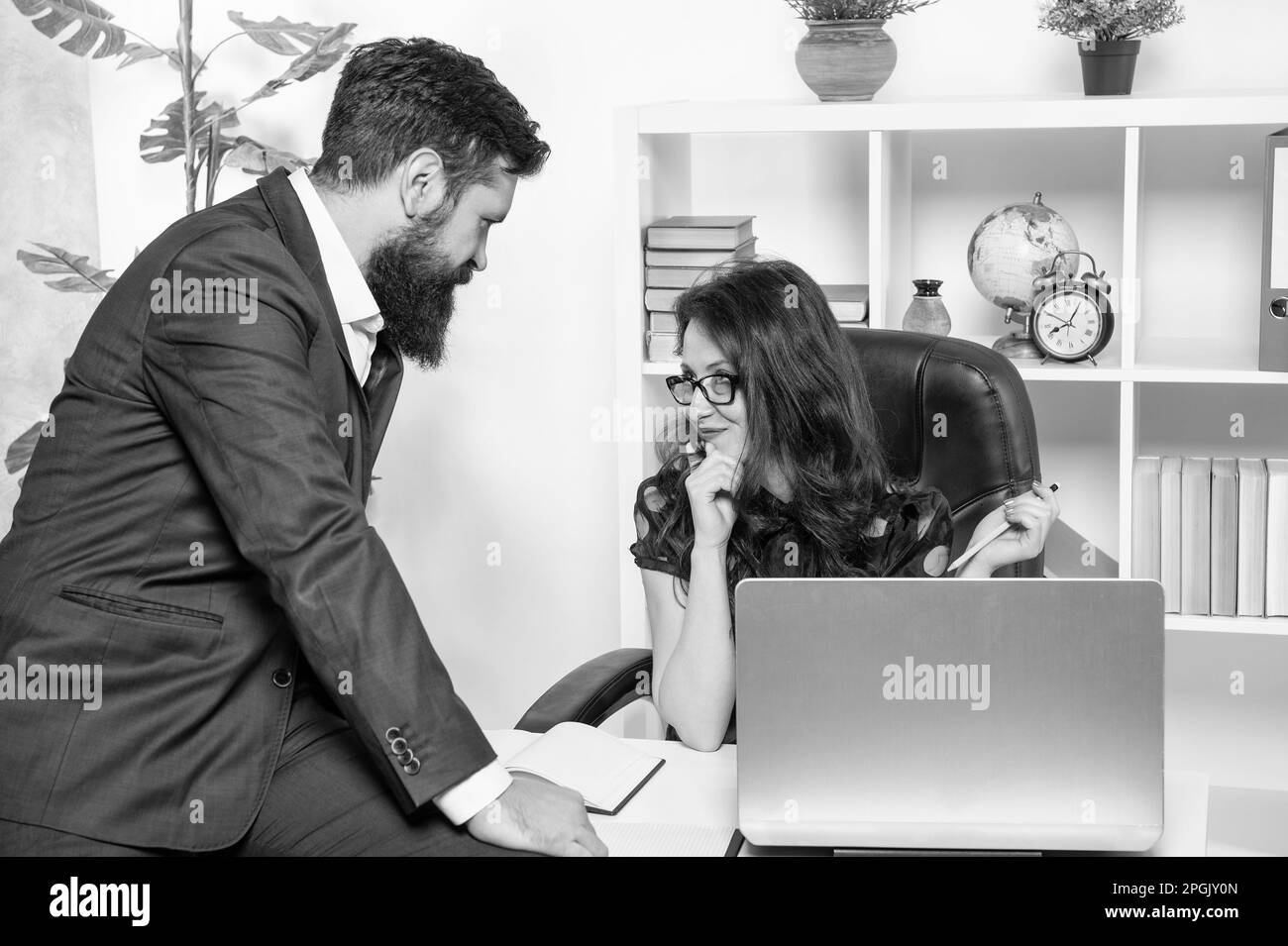 Interested in flirting with him. Flirty woman make eyes at man in ...