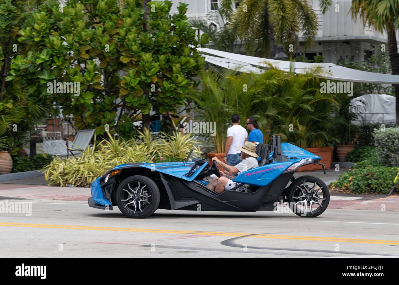Miami Beach, Florida USA - March 19, 2021: blue polaris slingshot on ...