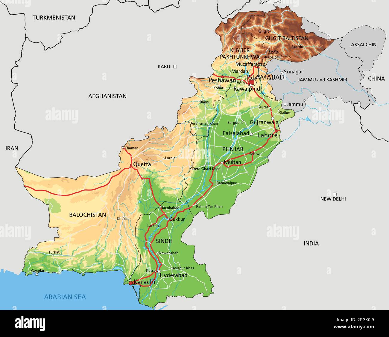 Highly detailed Pakistan physical map with labeling Stock Vector Image ...