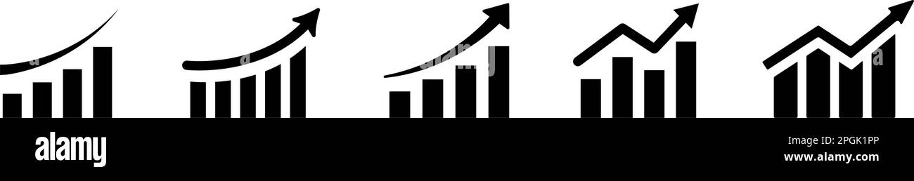 Icon set of Growing graph. Business increase chart with arrow symbol ...
