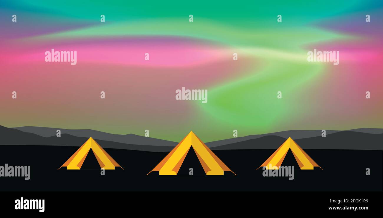 yellow tent camping adventure with aurora borealis polar lights ...