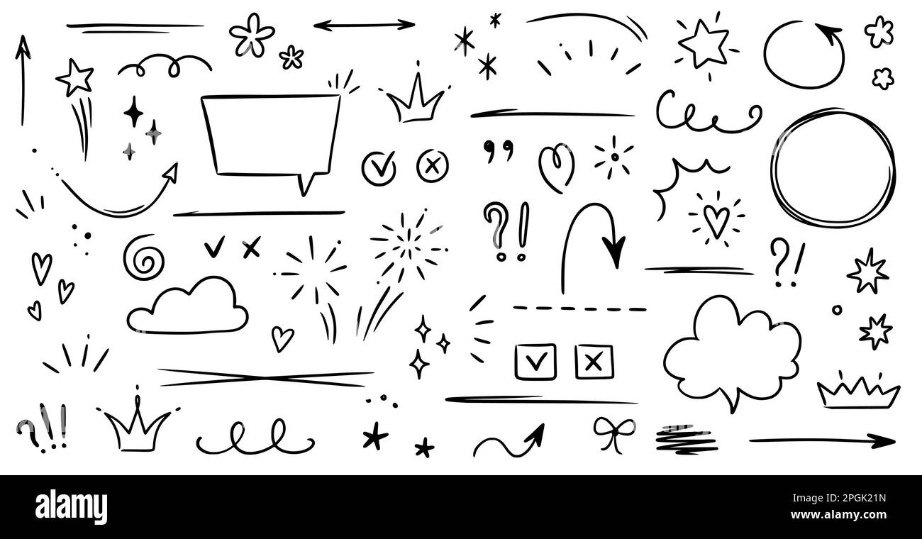 Sketch underline, emphasis, arrow shape set. Hand drawn brush stroke ...