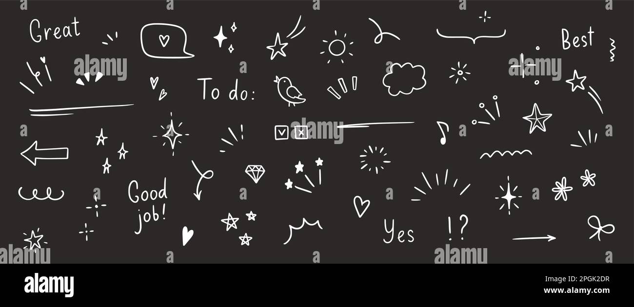 Doodle cute glitter pen line elements. Doodle heart, arrow, star ...