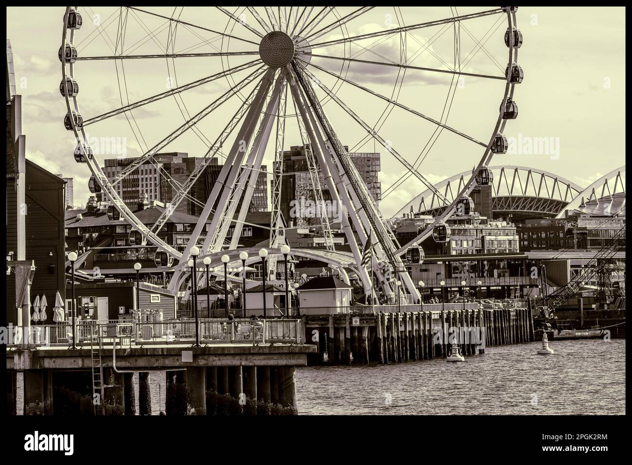Abstract illustraion of the bottom of the Great Wheel in Seattle ...