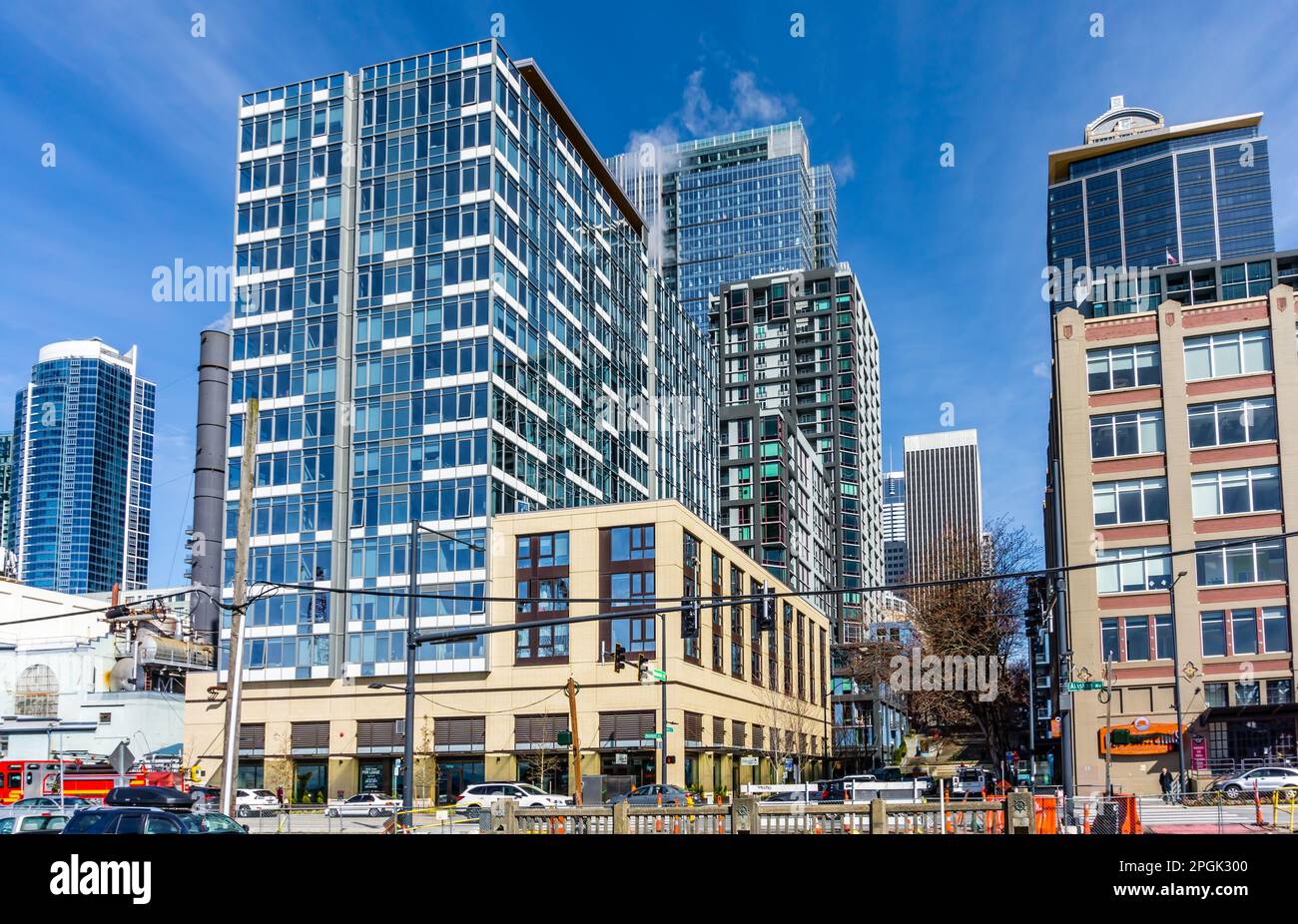 Various city skyscrapers rise up in Seattle, Washington Stock Photo - Alamy