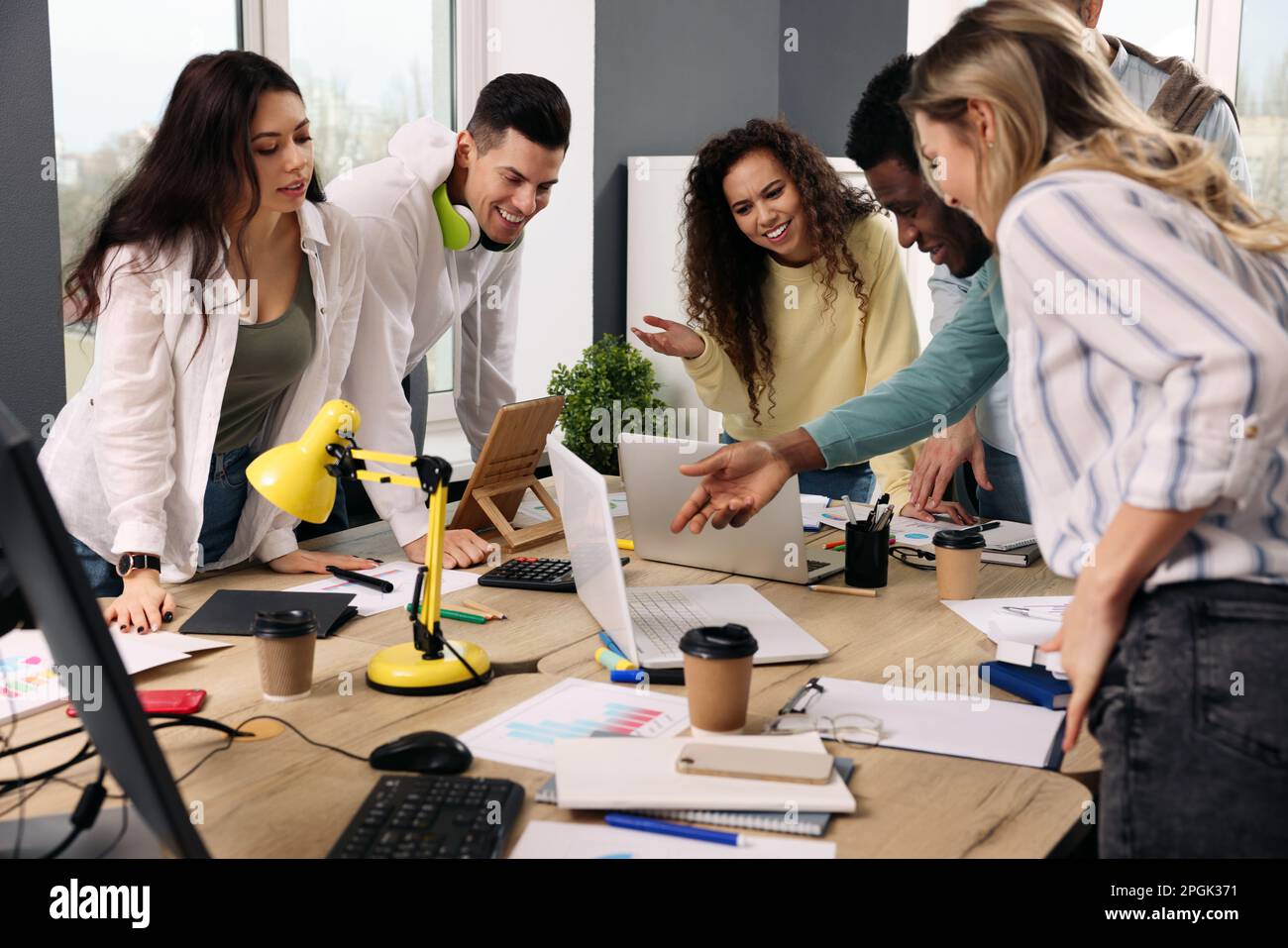 Team of employees working together in office. Startup project Stock ...