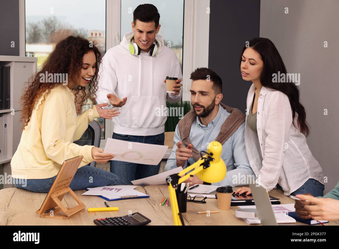 Team of employees working together in office. Startup project Stock ...