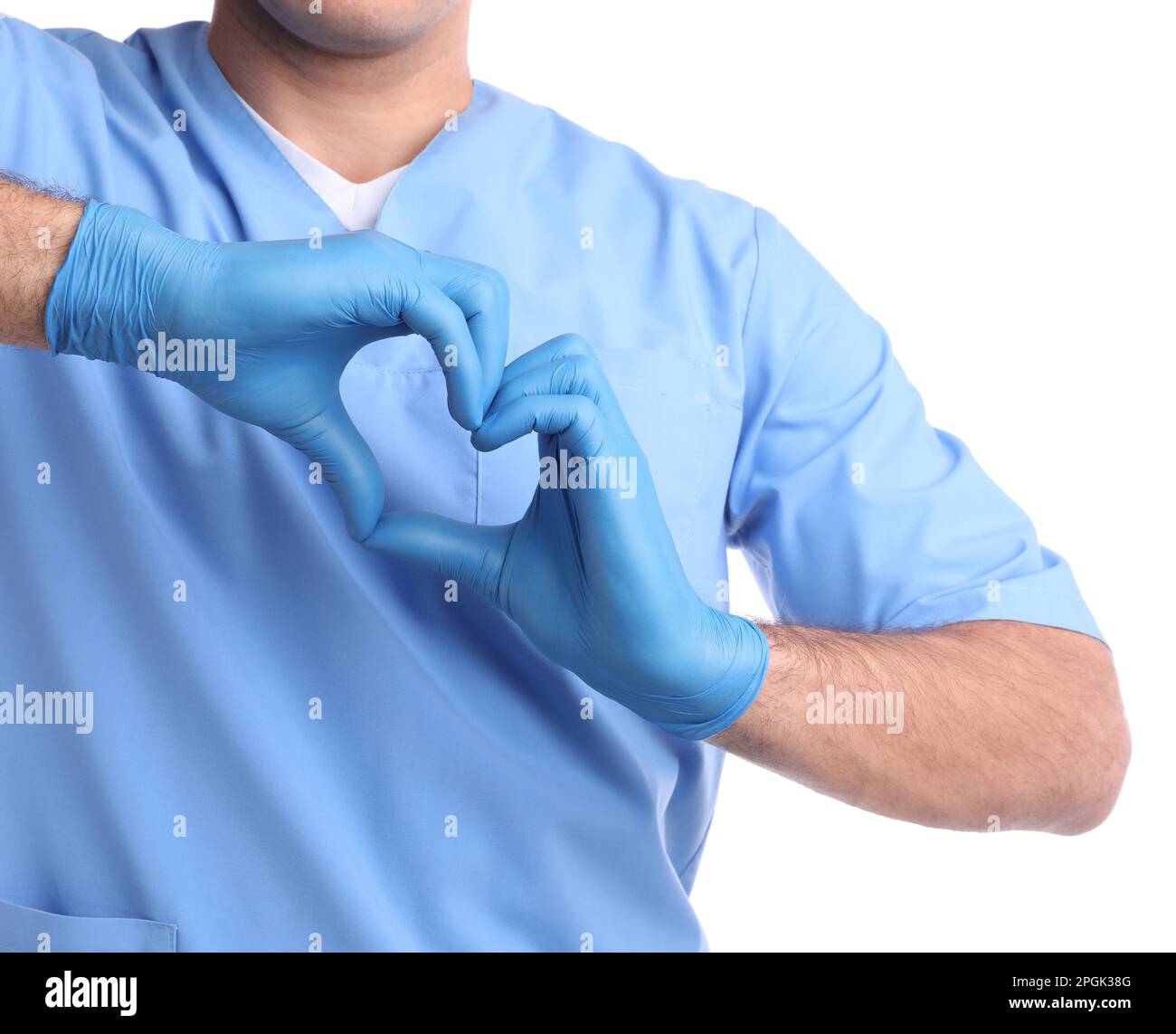 Doctor making heart with hands on white background, closeup Stock Photo ...
