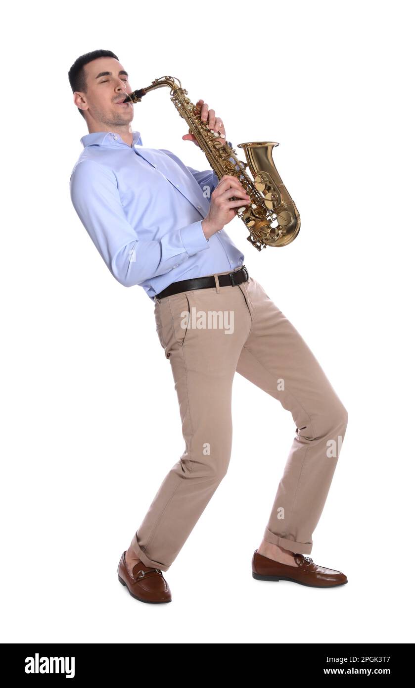 Man playing alto saxophone Cut Out Stock Images & Pictures - Alamy
