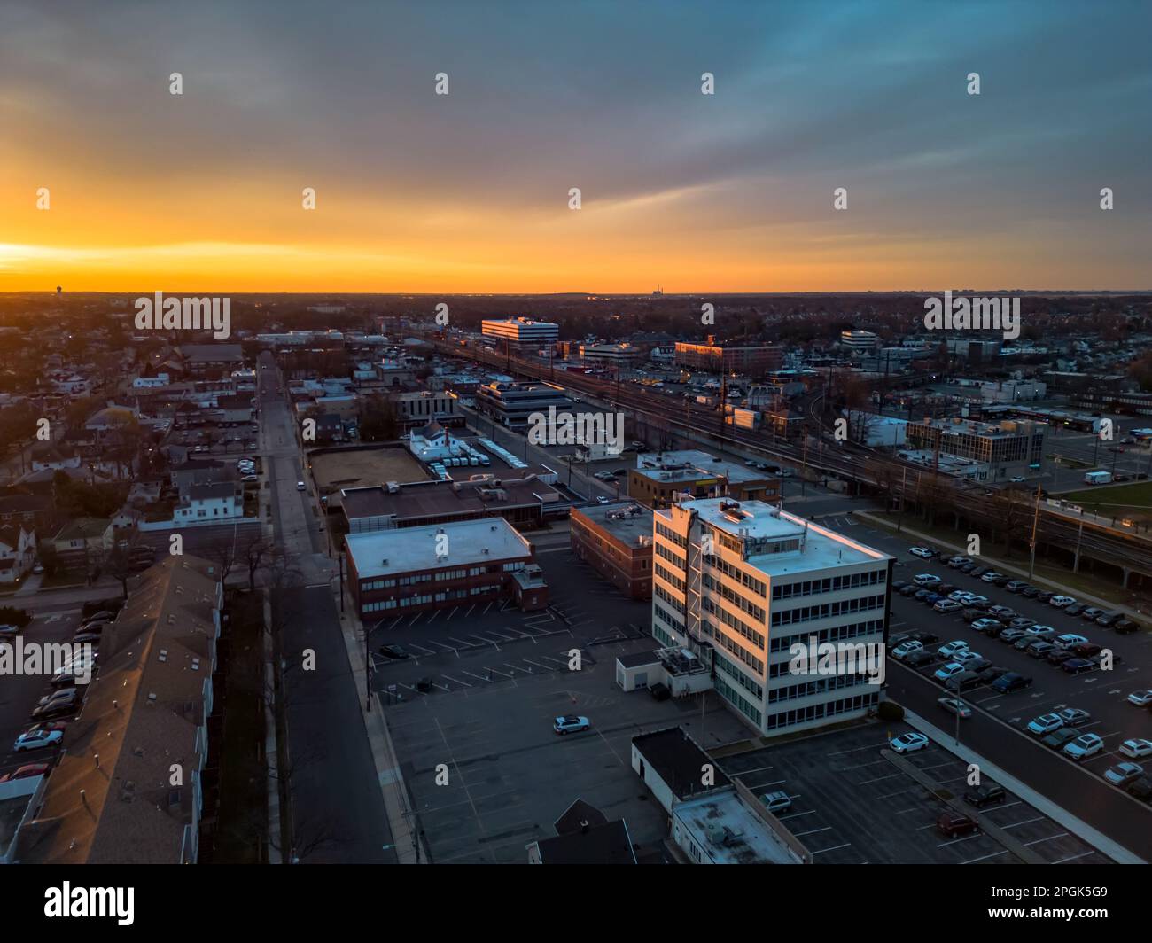 An aerial view of Valley Stream during the sunset in New York Stock ...