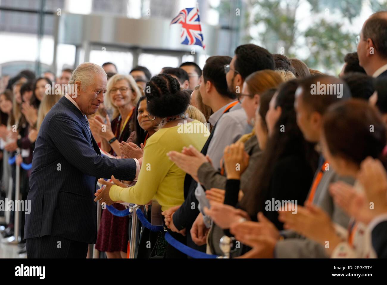 King Charles III during a visit to officially open the European Bank ...