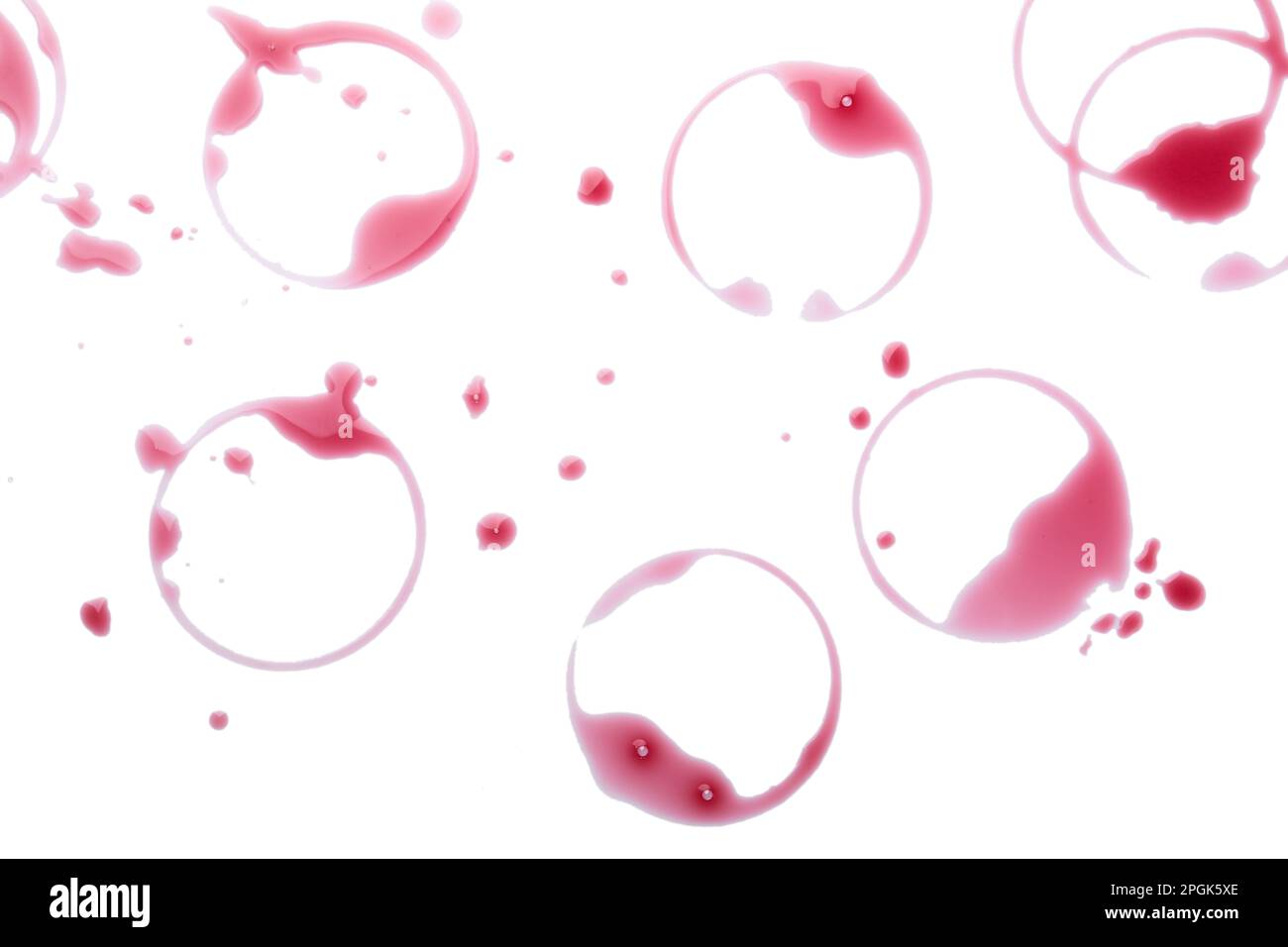 Many red wine rings and drops on white background, top view Stock Photo ...