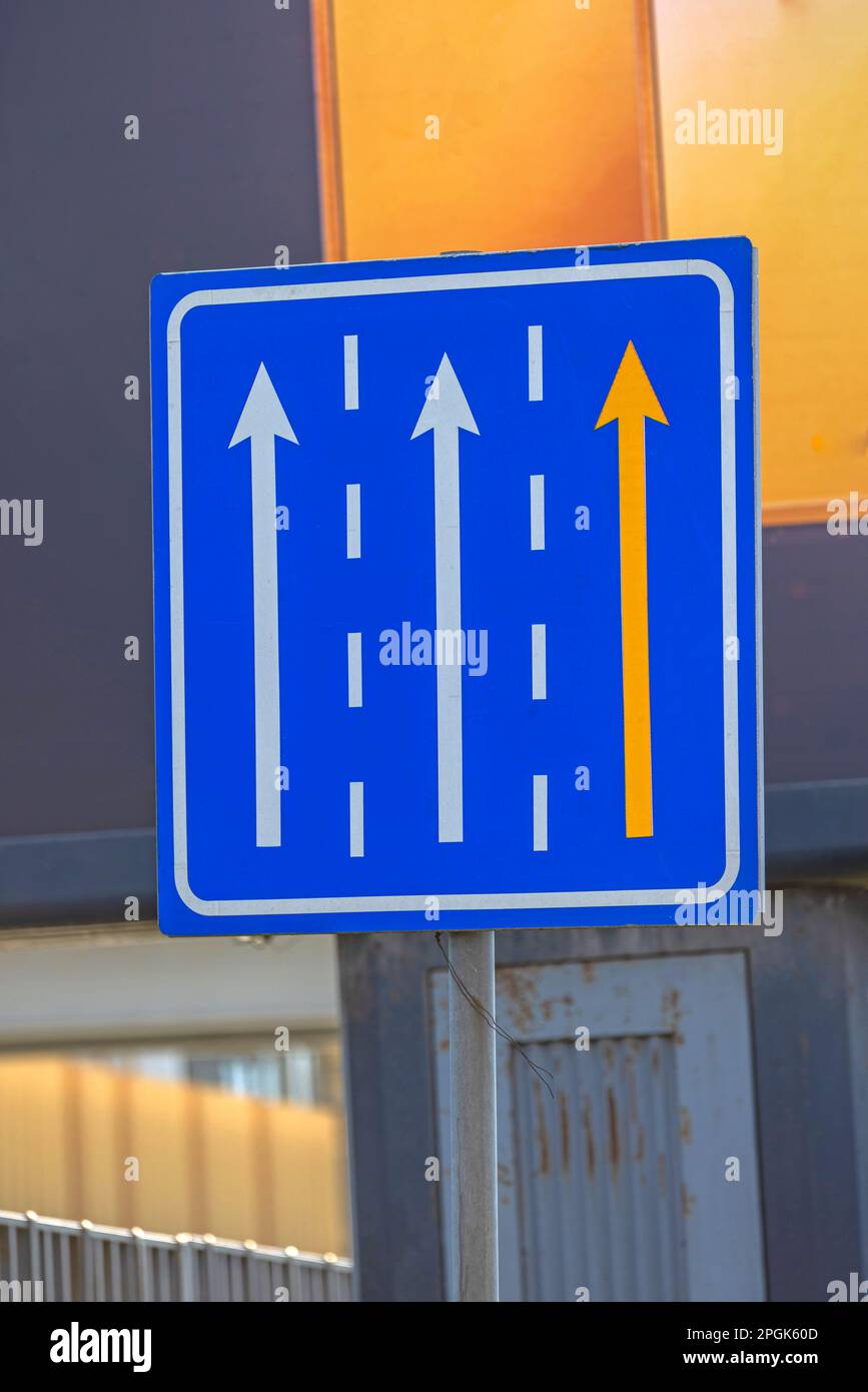 Two White and One Yellow Lane Street Road Sign Direction Arrows Stock ...