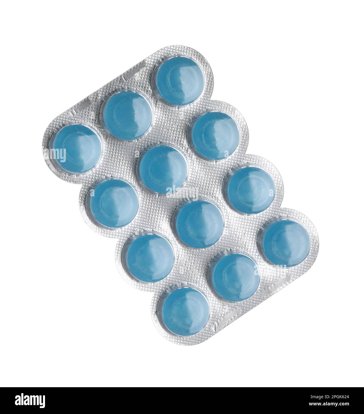 Blister with blue cough drops isolated on white Stock Photo - Alamy