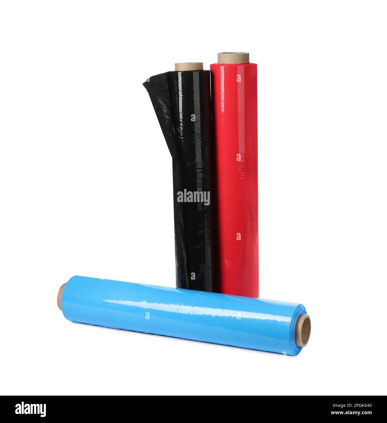 Different plastic stretch wrap films on white background Stock Photo ...