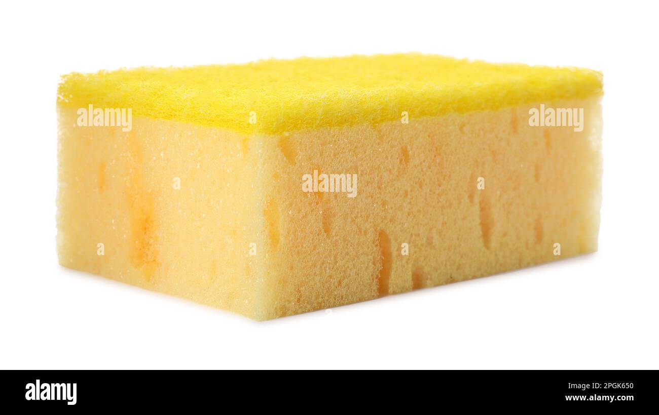 Yellow cleaning sponge with abrasive scourer isolated on white Stock ...
