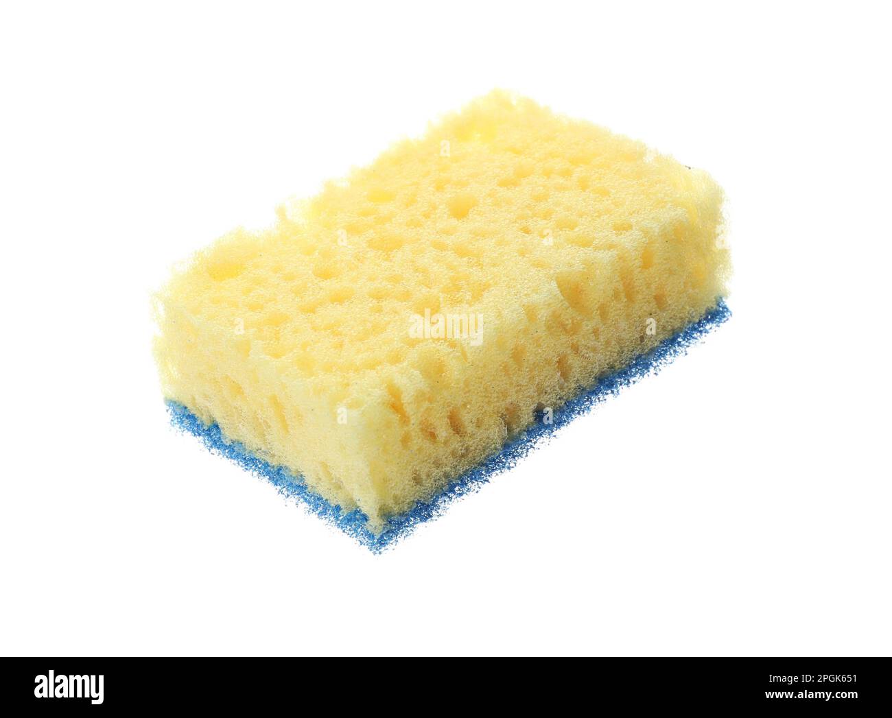 Yellow cleaning sponge with abrasive light blue scourer isolated on ...