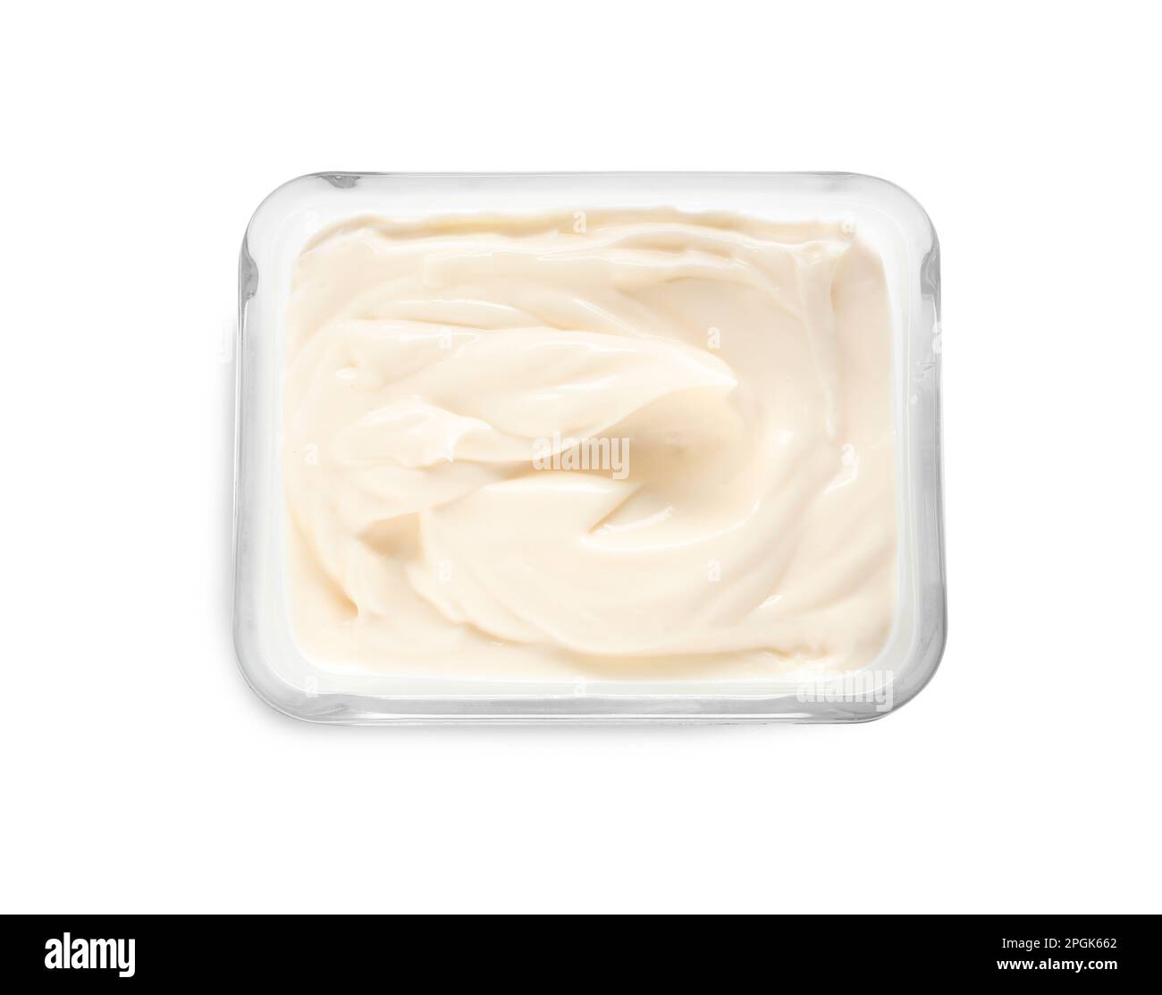 Mayonnaise in glass bowl isolated on white, top view Stock Photo - Alamy