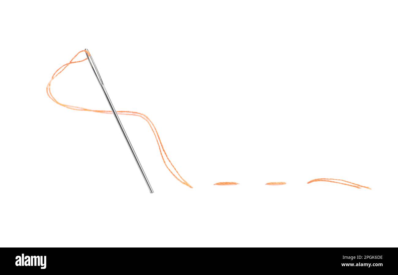 Needle with beige sewing thread on white background Stock Photo - Alamy