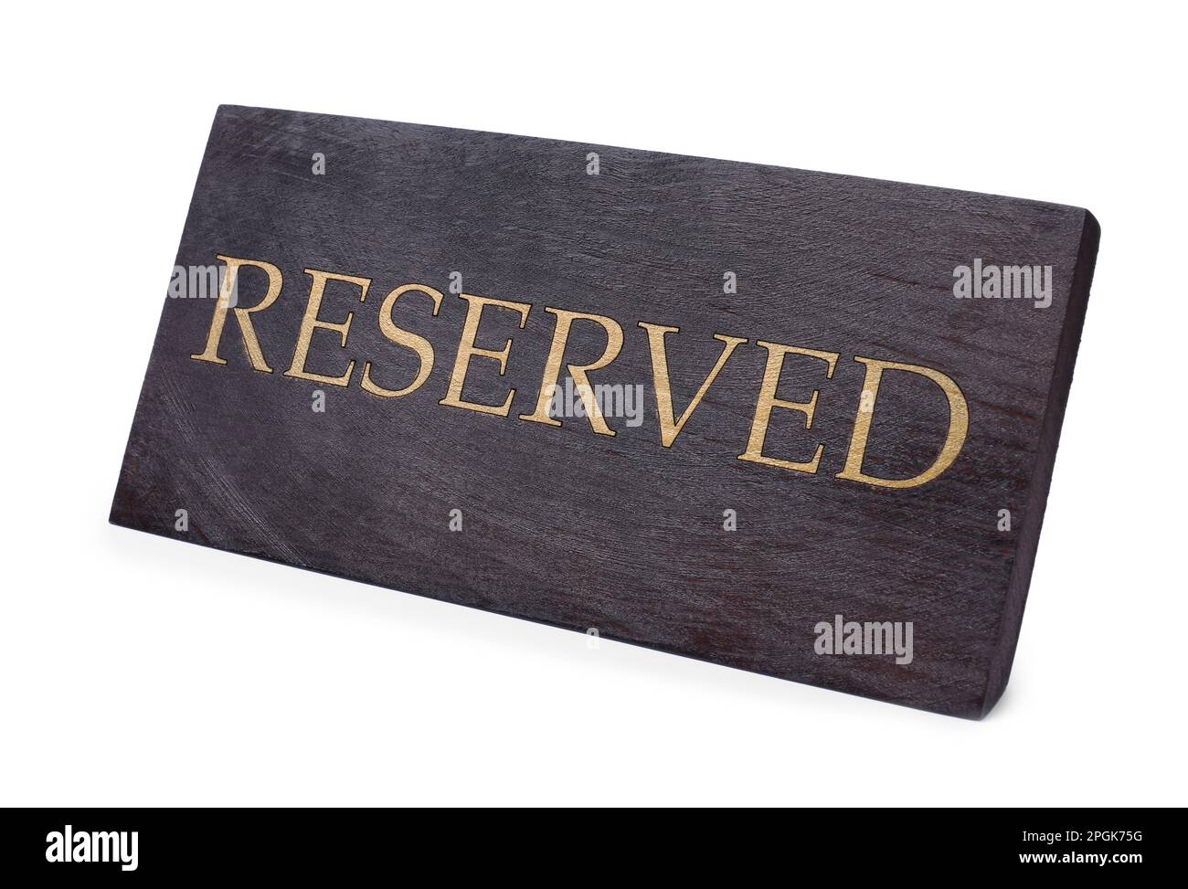 Elegant wooden Reserved table sign isolated on white Stock Photo - Alamy