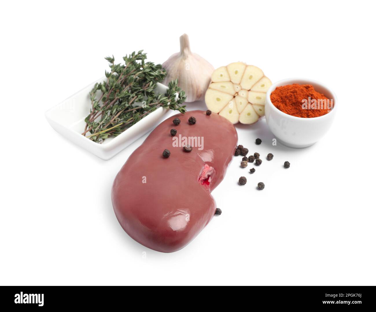Fresh raw pork kidney with spices on white background Stock Photo - Alamy