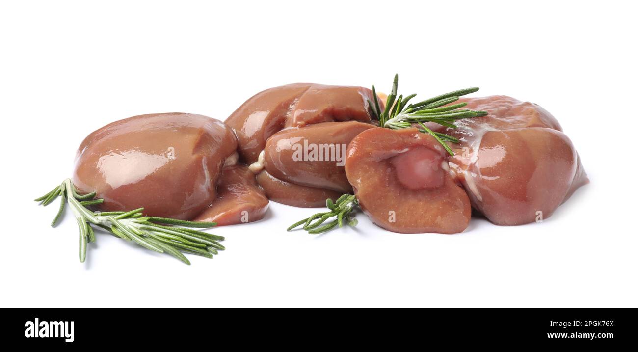 Fresh raw beef kidneys with rosemary on white background Stock Photo ...