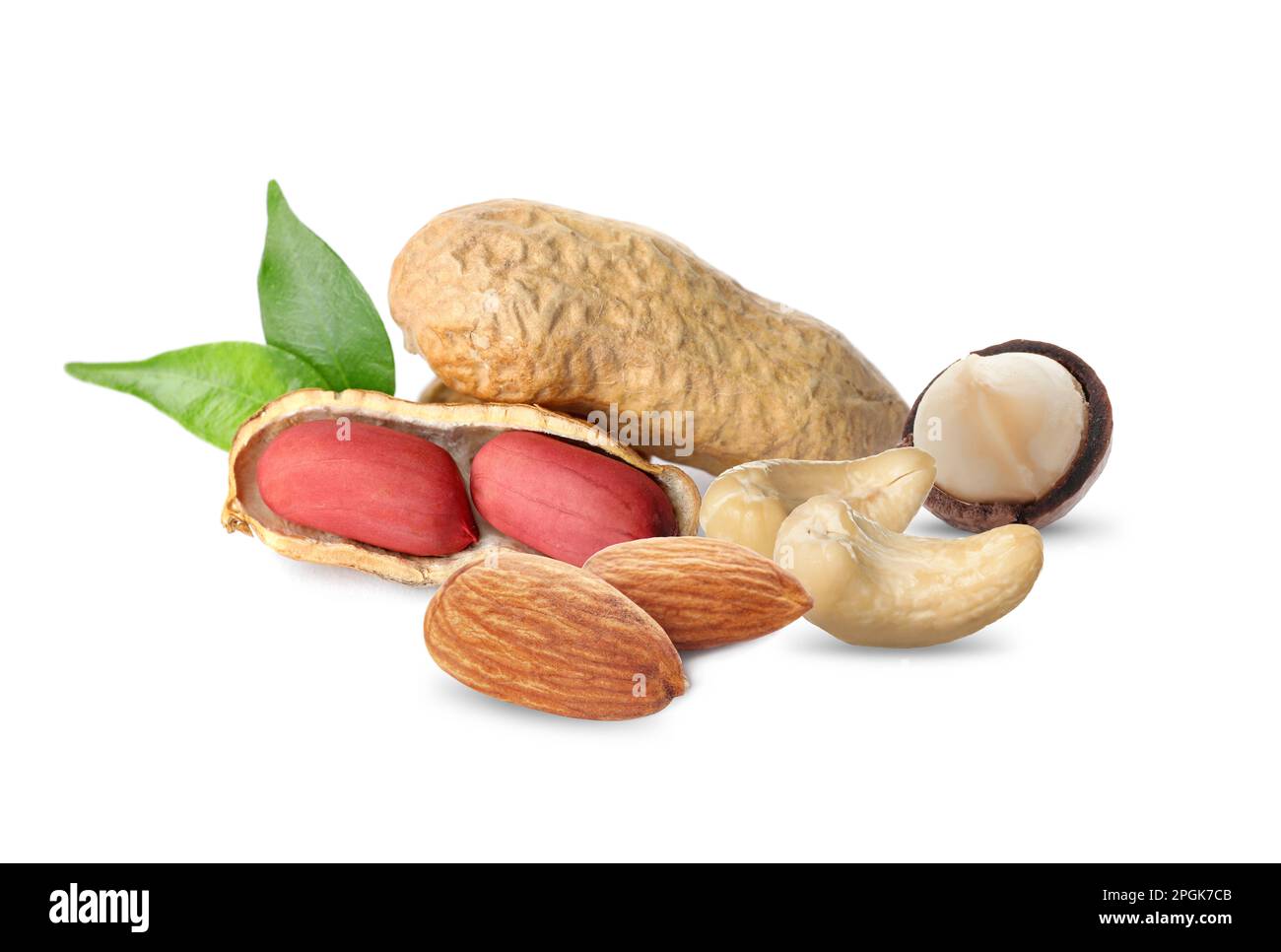 Mix of tasty organic nuts on white background Stock Photo - Alamy