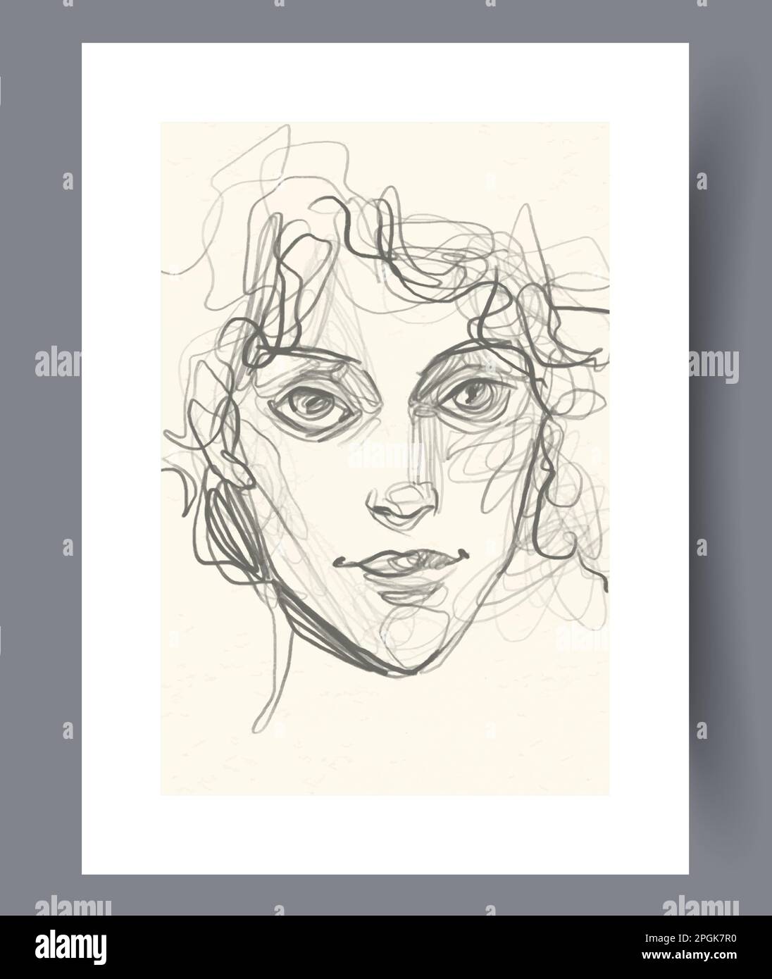 Portrait woman pencil face wall art print Stock Vector Image & Art - Alamy