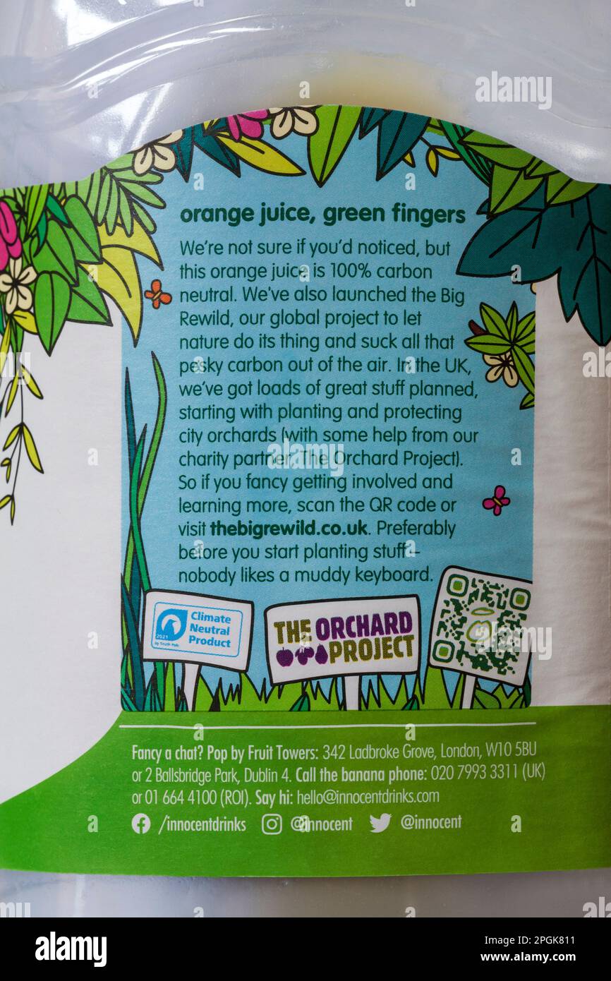 Information on bottle of Innocent smooth orange pure fruit juice ...