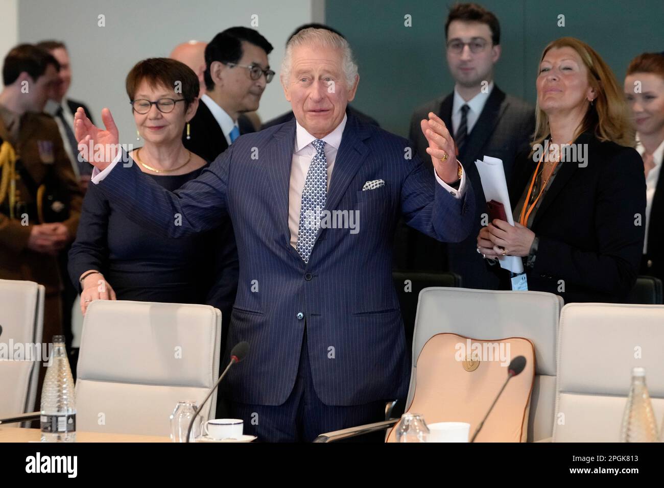 King Charles III during a visit to officially open the European Bank ...