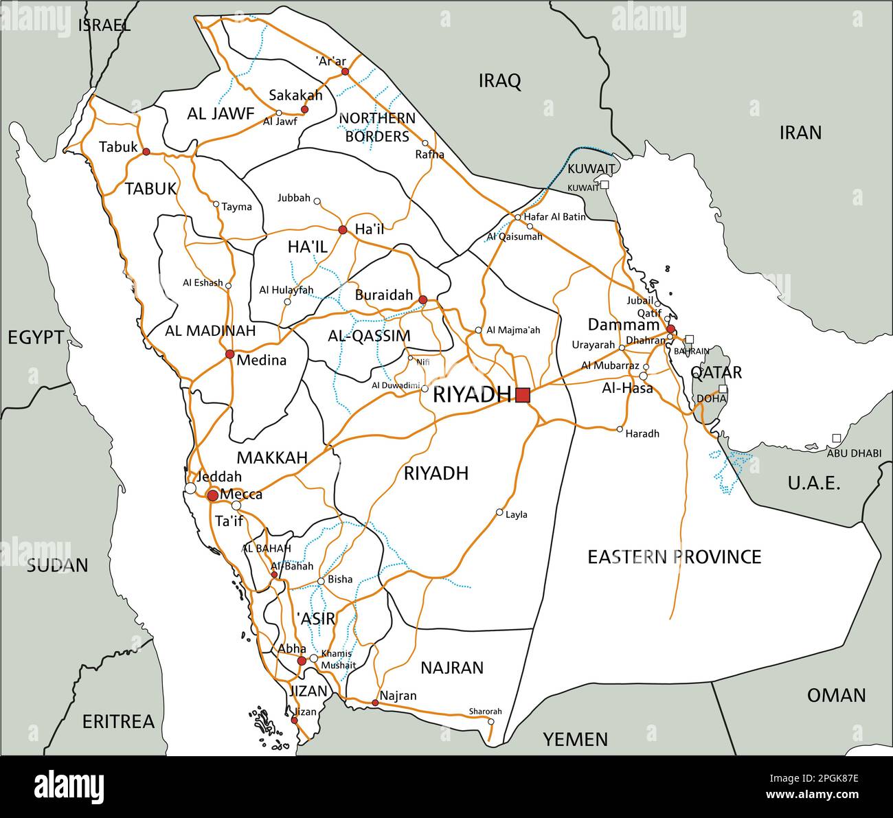High detailed Saudi Arabia road map with labeling Stock Vector Image ...