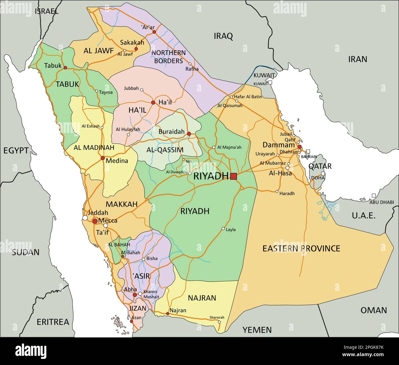 Saudi Arabia - Highly detailed editable political map with labeling ...