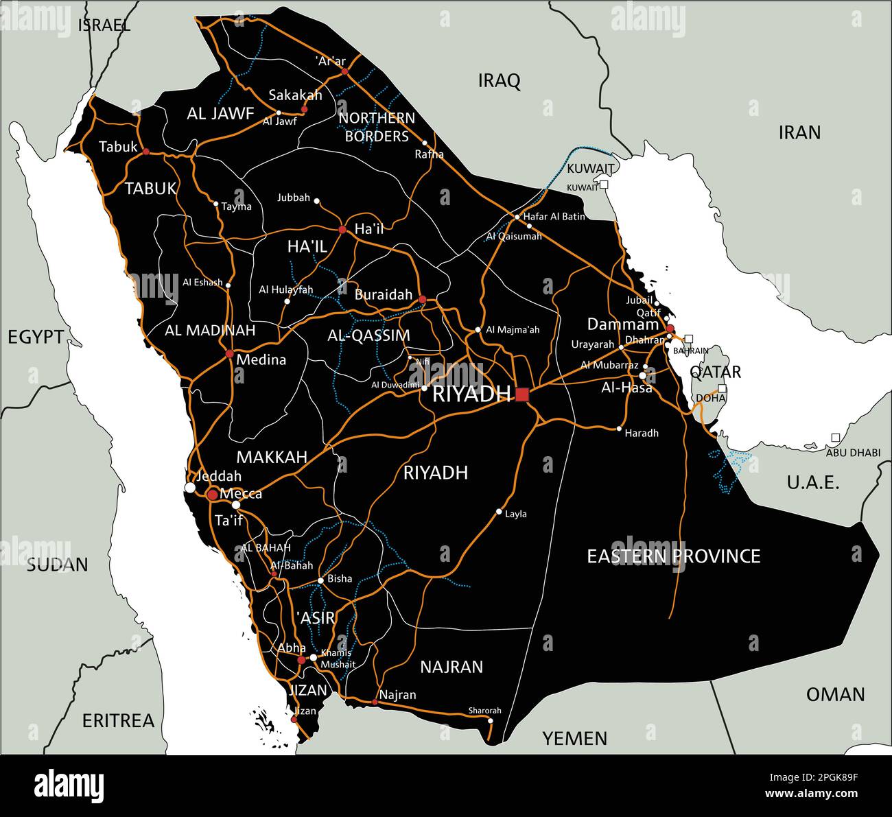 High detailed Saudi Arabia road map with labeling Stock Vector Image ...
