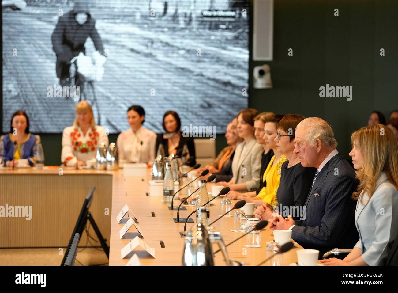 King Charles III during a visit to officially open the European Bank ...