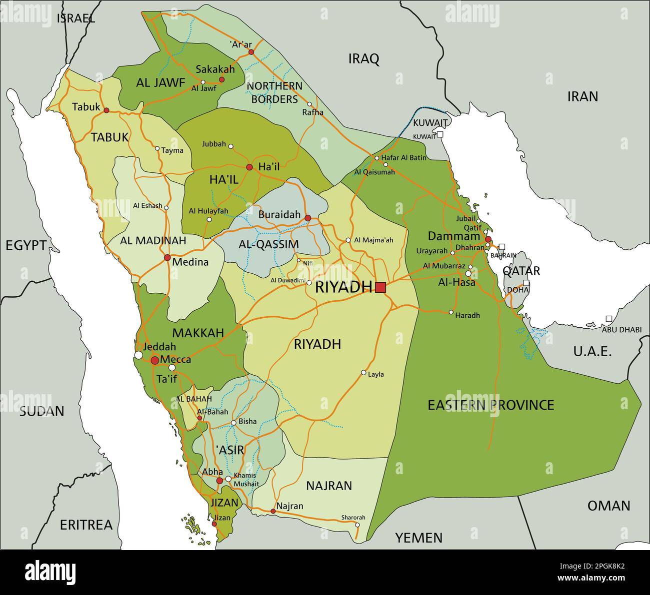 Highly detailed editable political map with separated layers. Saudi ...